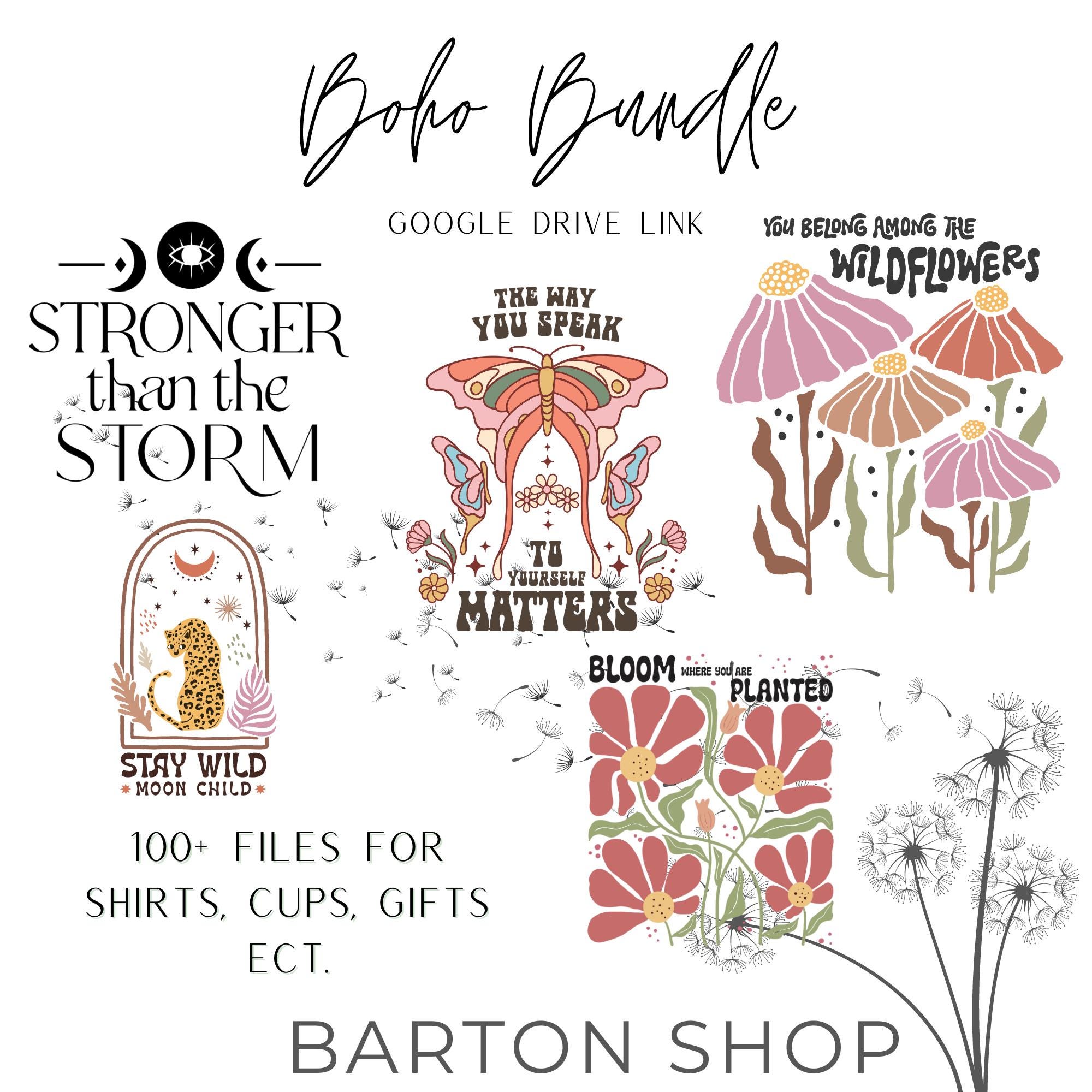 Boho 100+ SVG & PNG Files Bundle - Etsy