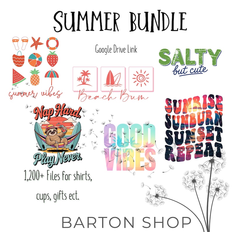 Summer Bundle 1,200+ PNG PDF SVG File Google Drive Link Shirt Designs ...