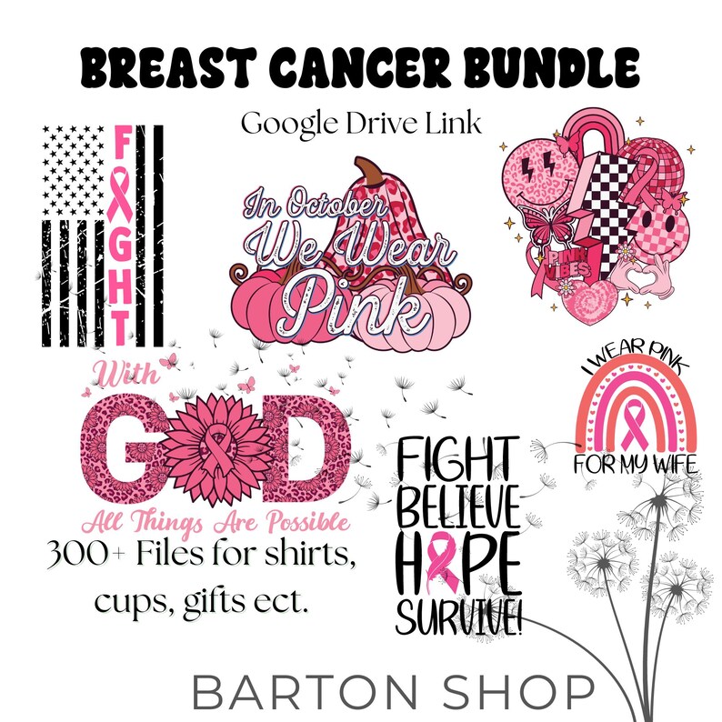 Breast Cancer 300+ SVG & PNG Files Bundle - Etsy