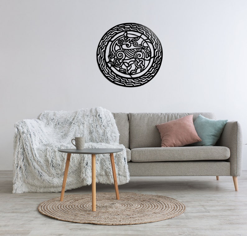 Viking Wolf Metal Wall Art Fenrir - Viking Age Wall Decor Round Norse ...