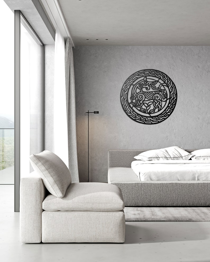 Viking Wolf Metal Wall Art Fenrir - Viking Age Wall Decor Round Norse ...