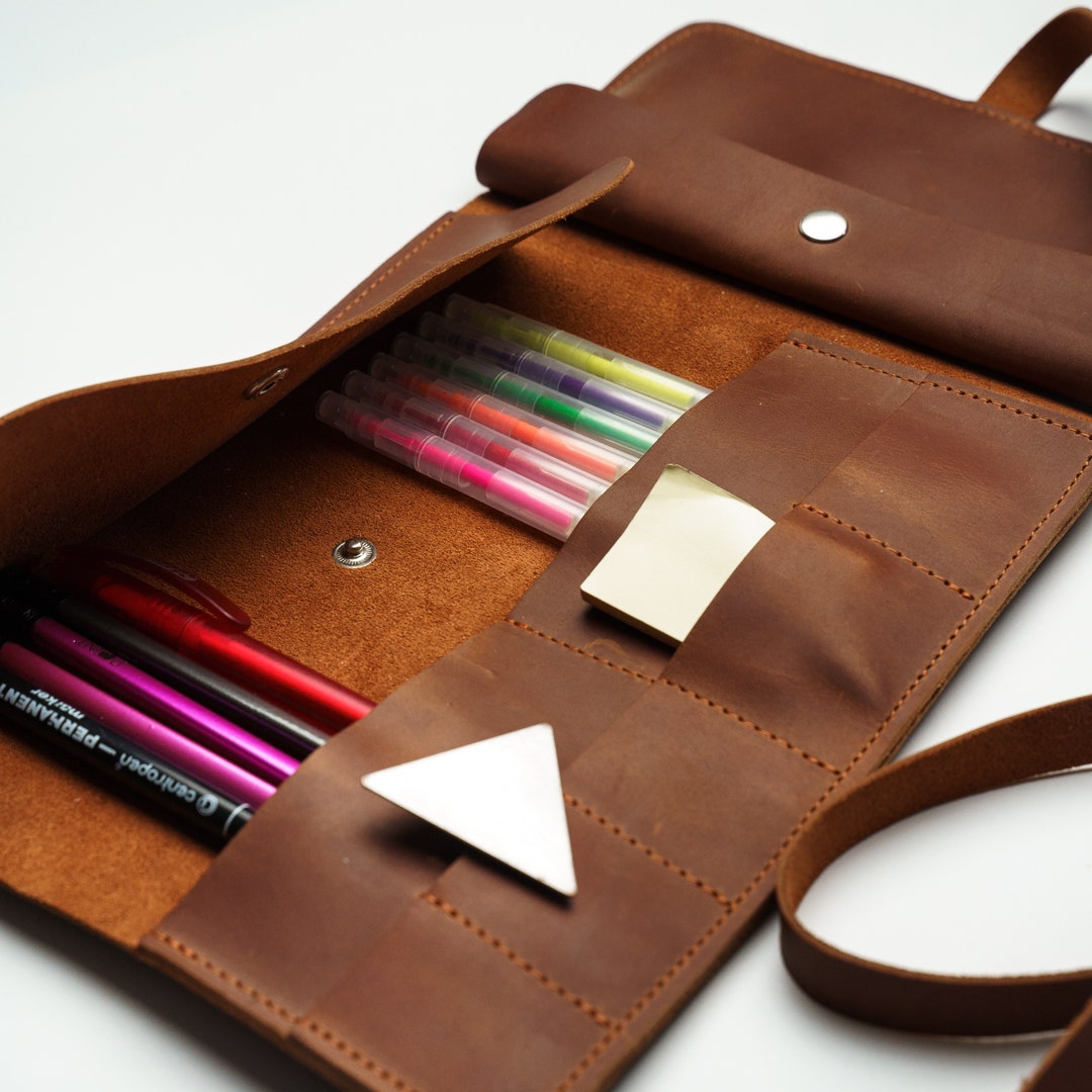 Pen Case, Artist Roll, Brush Case, Leather Pencil Roll, Leather Pencil ...