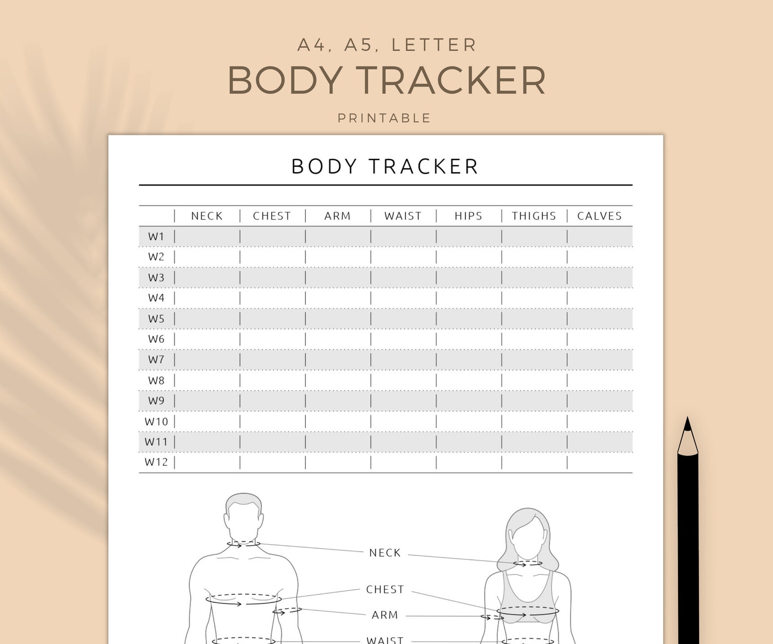 Body Tracker Printable Weight Loss Tracker Body Measurements - Etsy
