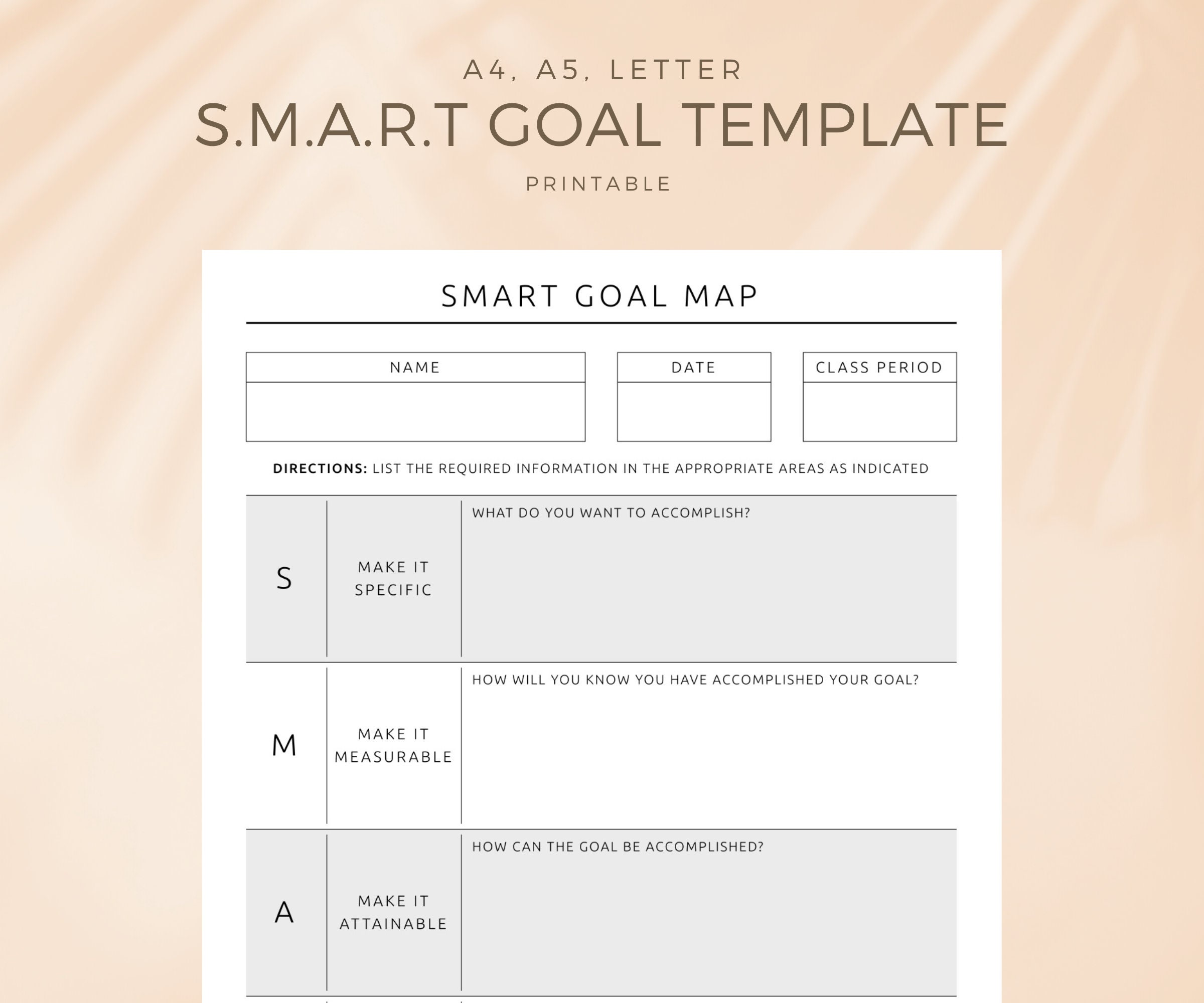 SMART Goal Templates, Digital SMART Goal Planning Template, Goal ...