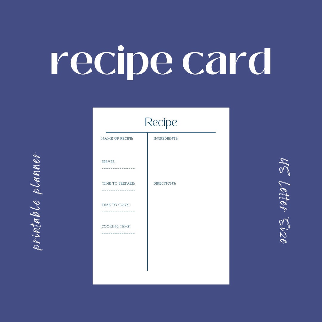 RECIPE CARD Printable Planner US Letter Size Easy to Use - Etsy