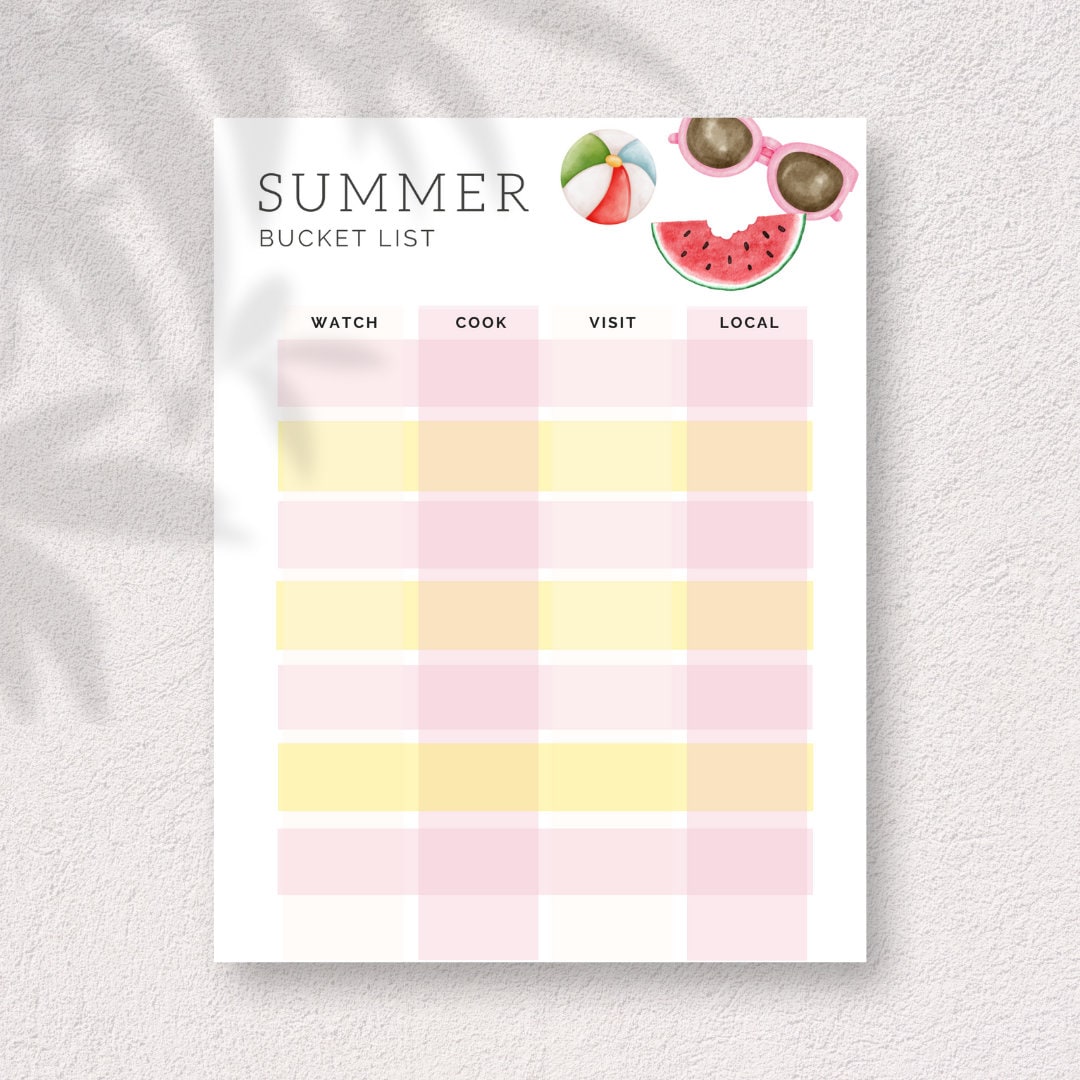 SUMMER BUCKET LIST Planner for the Busy Mom - Download and Print as ...