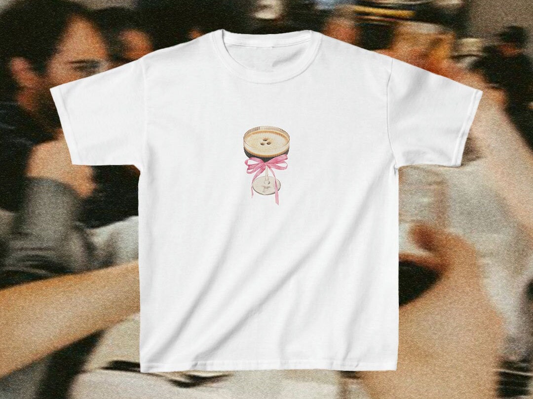 Espresso Martini Vintage Baby Tee Cocktails T-shirt Pink Ribbon Bow ...