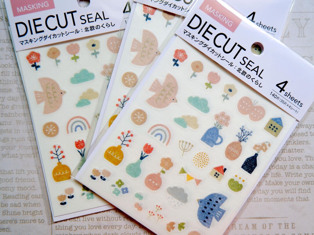 Maru Masking Diecut Seal Stickers (1set/ 4sheets-140)/ Various Shaped ...