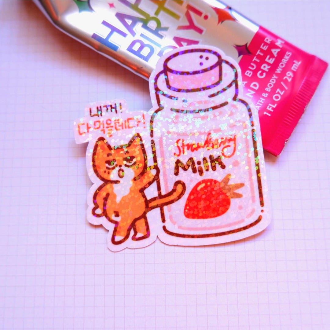 Strawberry Milk Cat Stickers: Handmade Vinyl Decals - Etsy