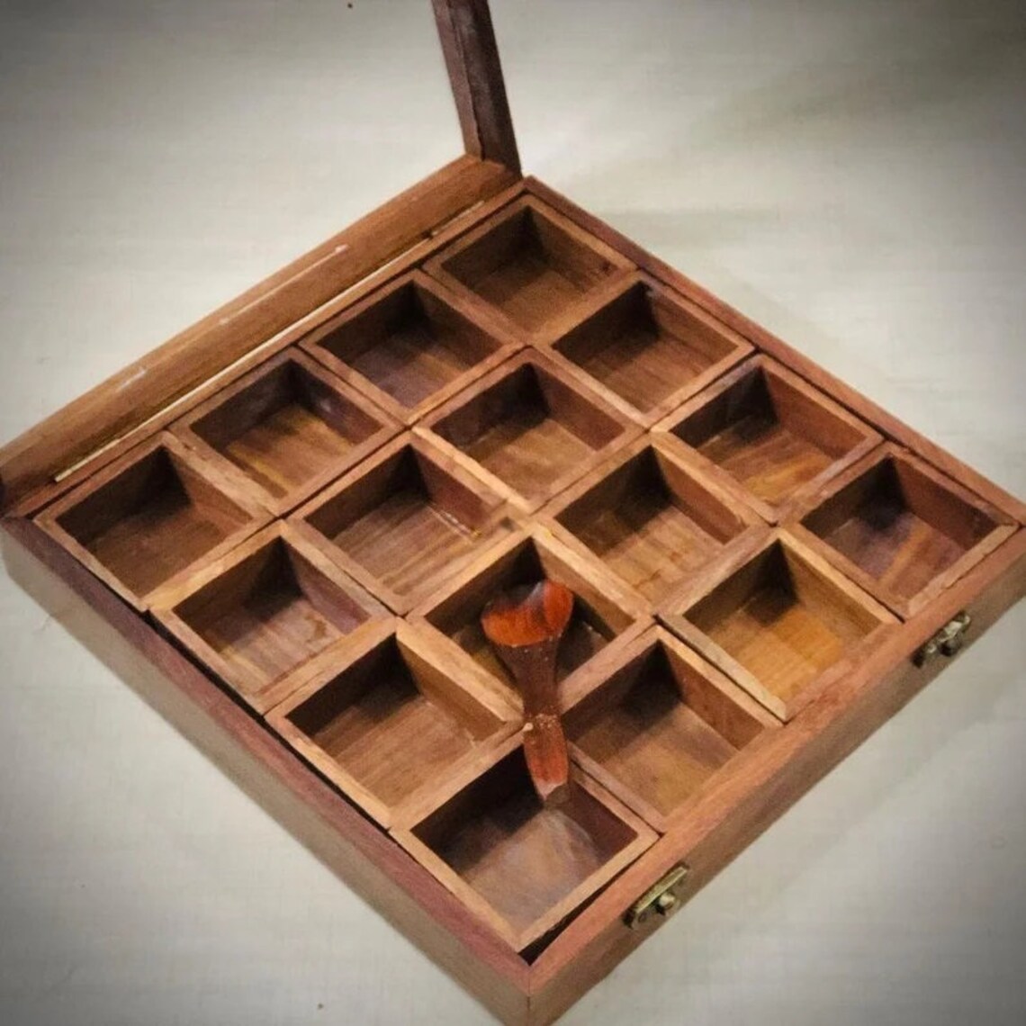 16 Square Compartments & Spoon Wooden Handmade Spice Box/ - Etsy