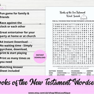 Books of the New Testament Word Search Printable - Bible Game ...