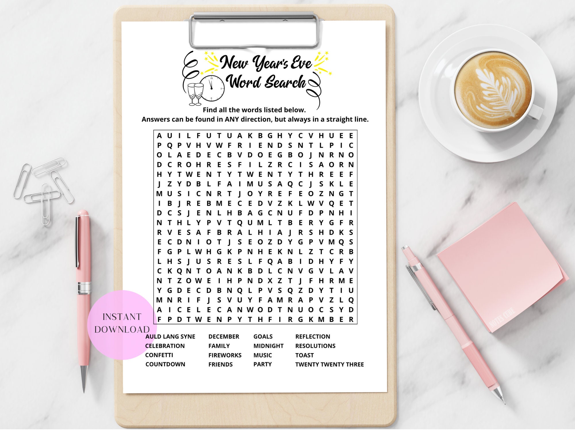 New Years Eve Word Search Game Printable L New Years Eve Games L Party ...