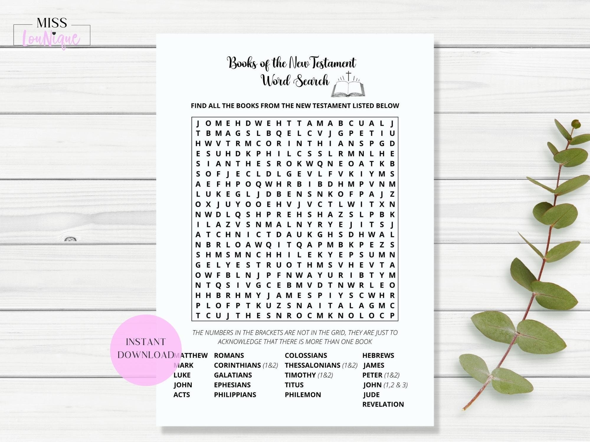 Books of the New Testament Word Search Printable - Bible Game ...