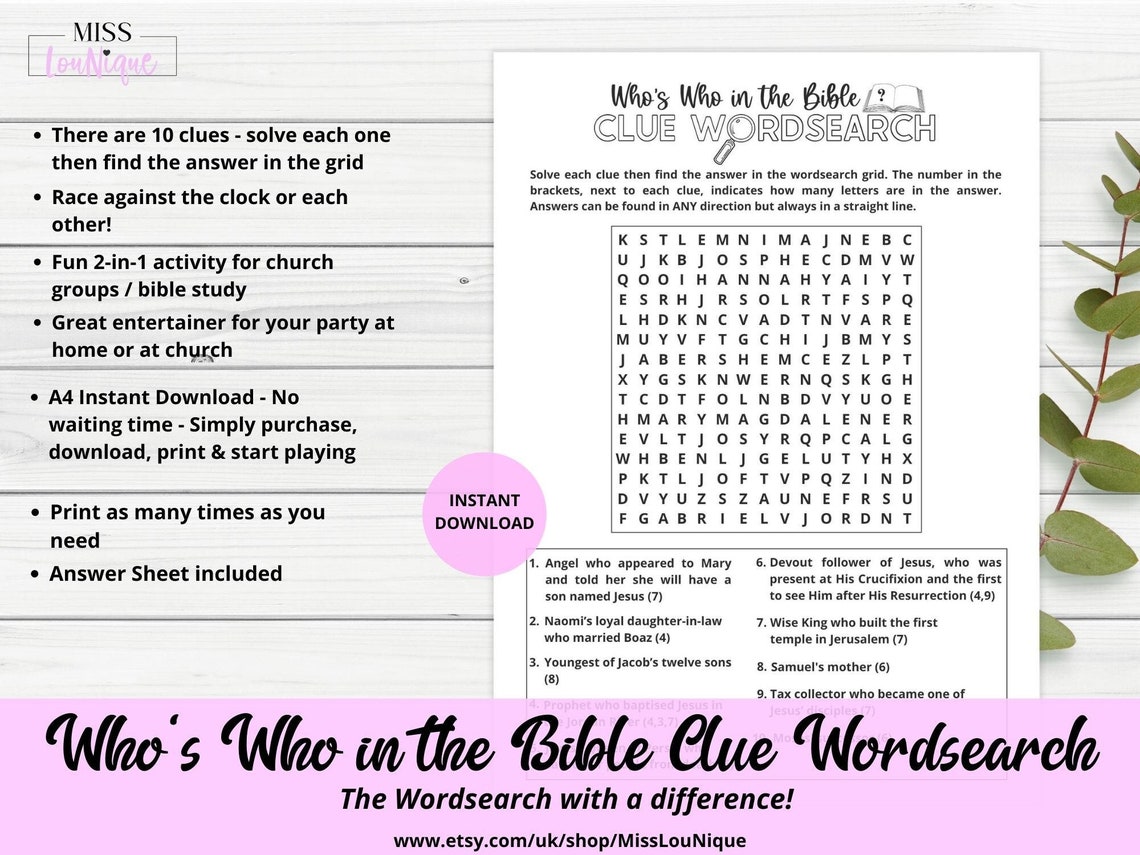 Bible Wordsearch Printable - Bible Games for Adults and Youth - Church ...