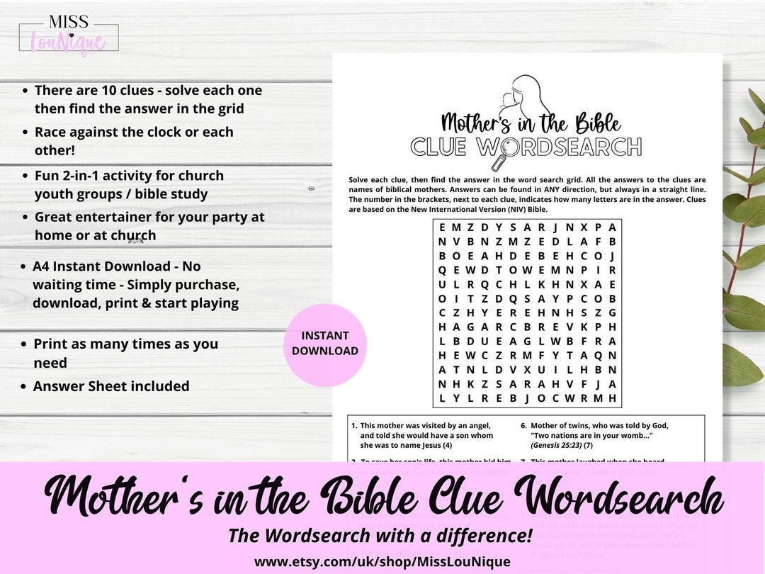 Mothers in the Bible Wordsearch Printable Game L Mothers in the Bible ...