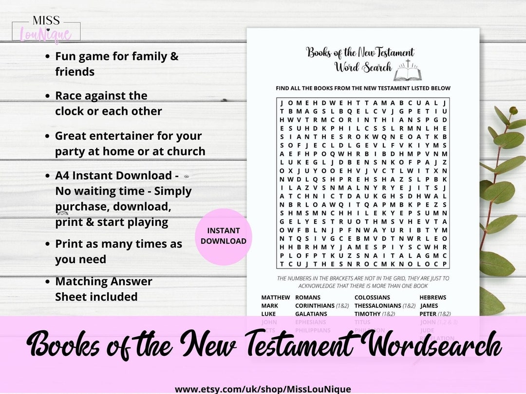 Books of the New Testament Word Search Printable - Bible Game ...