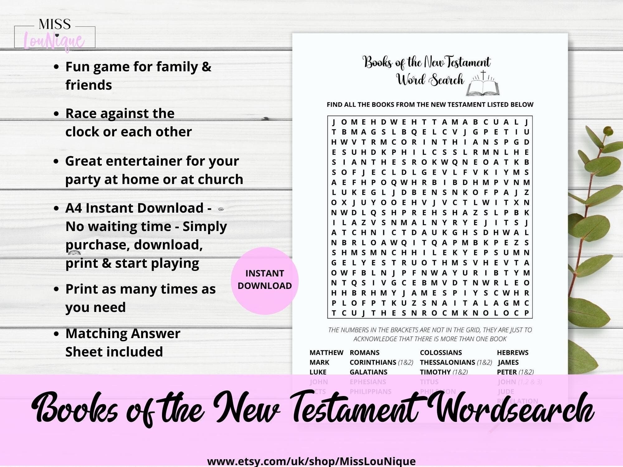 Books of the New Testament Word Search Printable - Bible Game ...