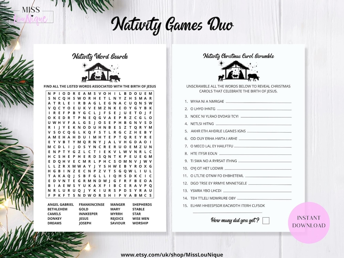 Nativity Christmas Printable Games Duo L Birth of Jesus Games L ...