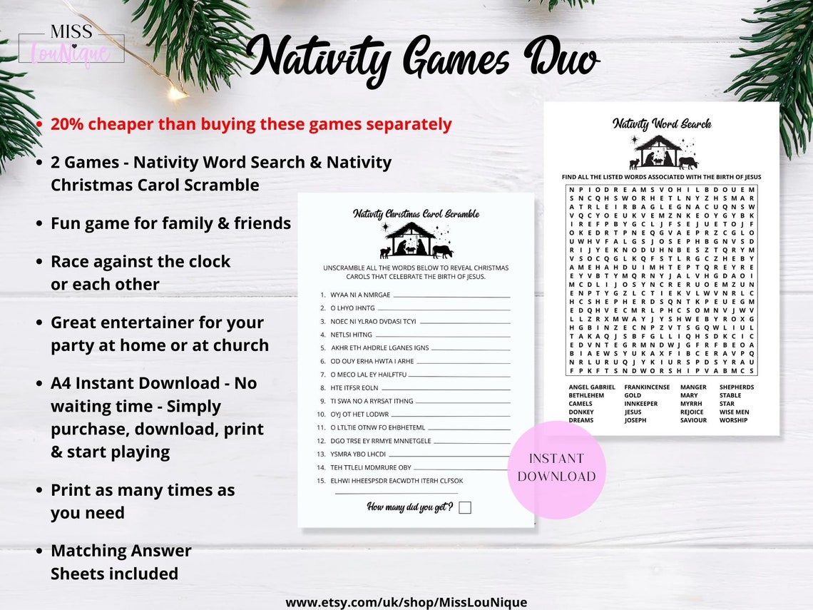 Nativity Christmas Printable Games Duo L Birth of Jesus Games L ...