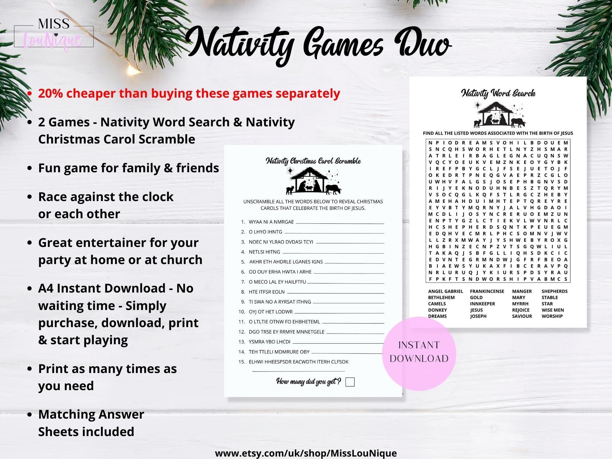 Nativity Christmas Printable Games Duo L Birth of Jesus Games L ...