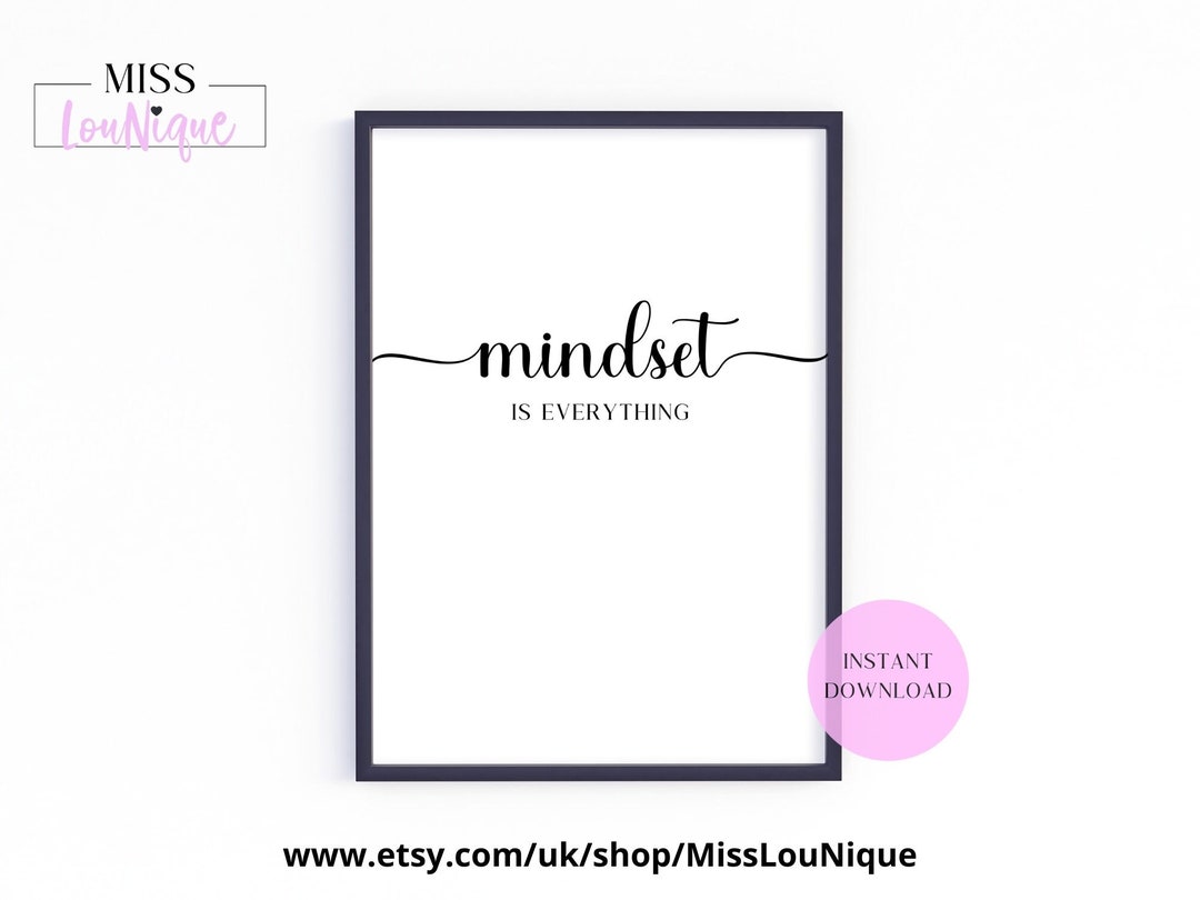 Mindset ist alles Druckbare Wandkunst, Positive Wandkunst, Schwarzweiße Wandkunst Typografie ...