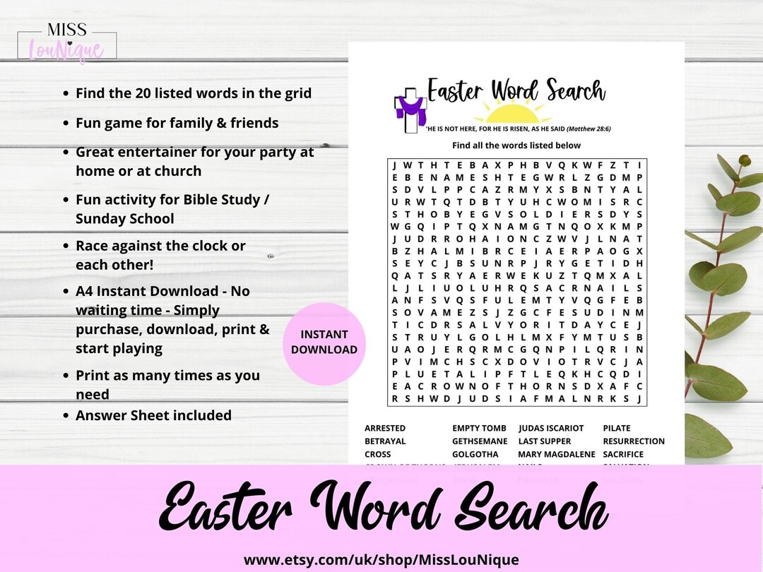 Christian Easter Word Search Printable L Easter Religious Word Search L ...