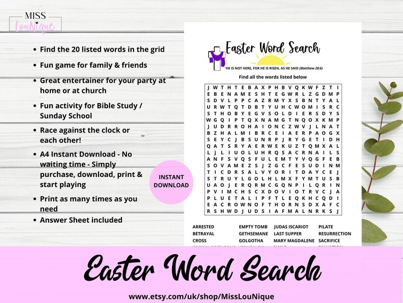 Christian Easter Word Search Printable L Easter Religious Word Search L ...