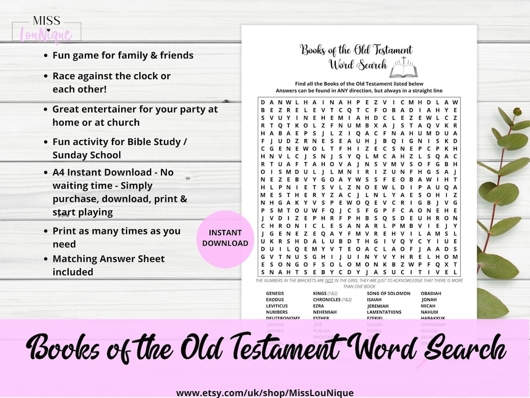Books of the Old Testament Word Search Printable L Old Testament Game L ...