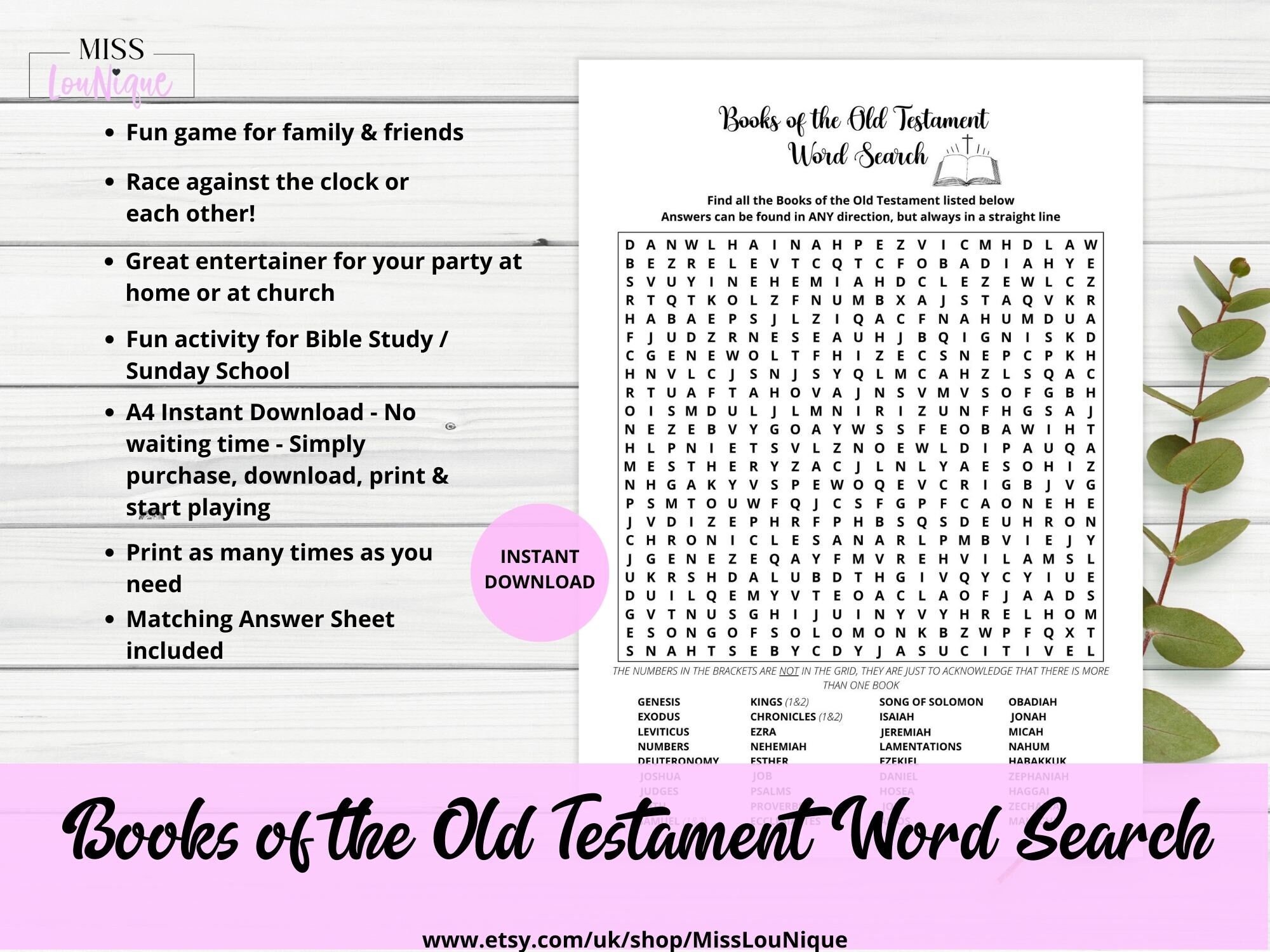Books of the Old Testament Word Search Printable L Old Testament Game L ...