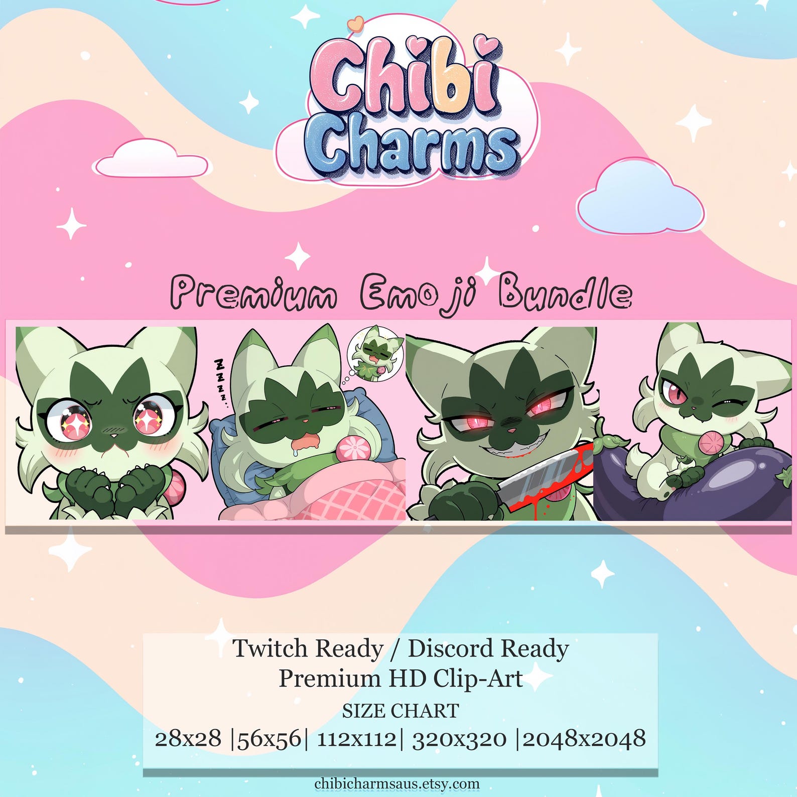 Floragato Emotes: Twitch/discord Chibi Emojis, Transparent PNG - Etsy