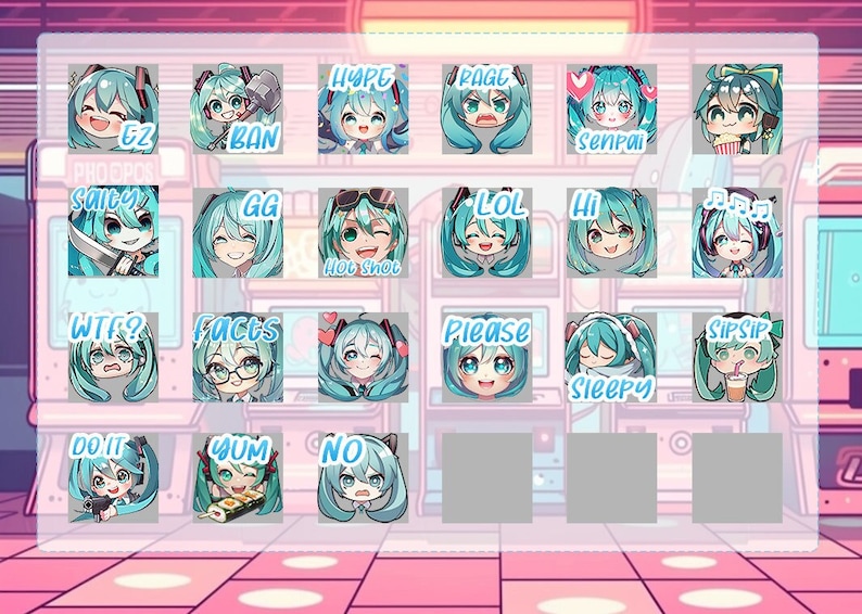 Hatsune Miku Social Media Emote Bundle Ready to Use With - Etsy