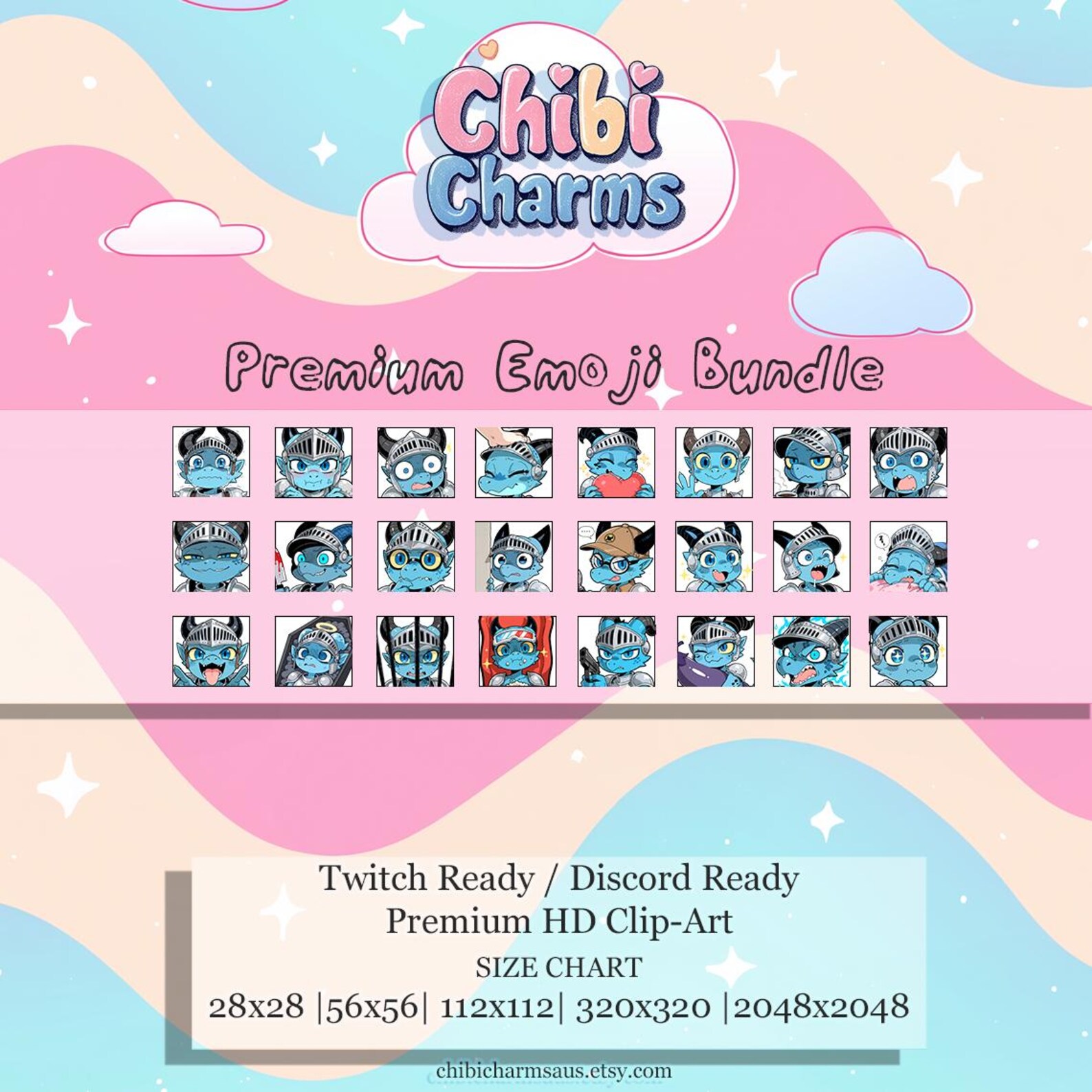 Blue Armored Kobold Emotes: Twitch, Discord, Youtube - Chibi Kawaii PNG ...