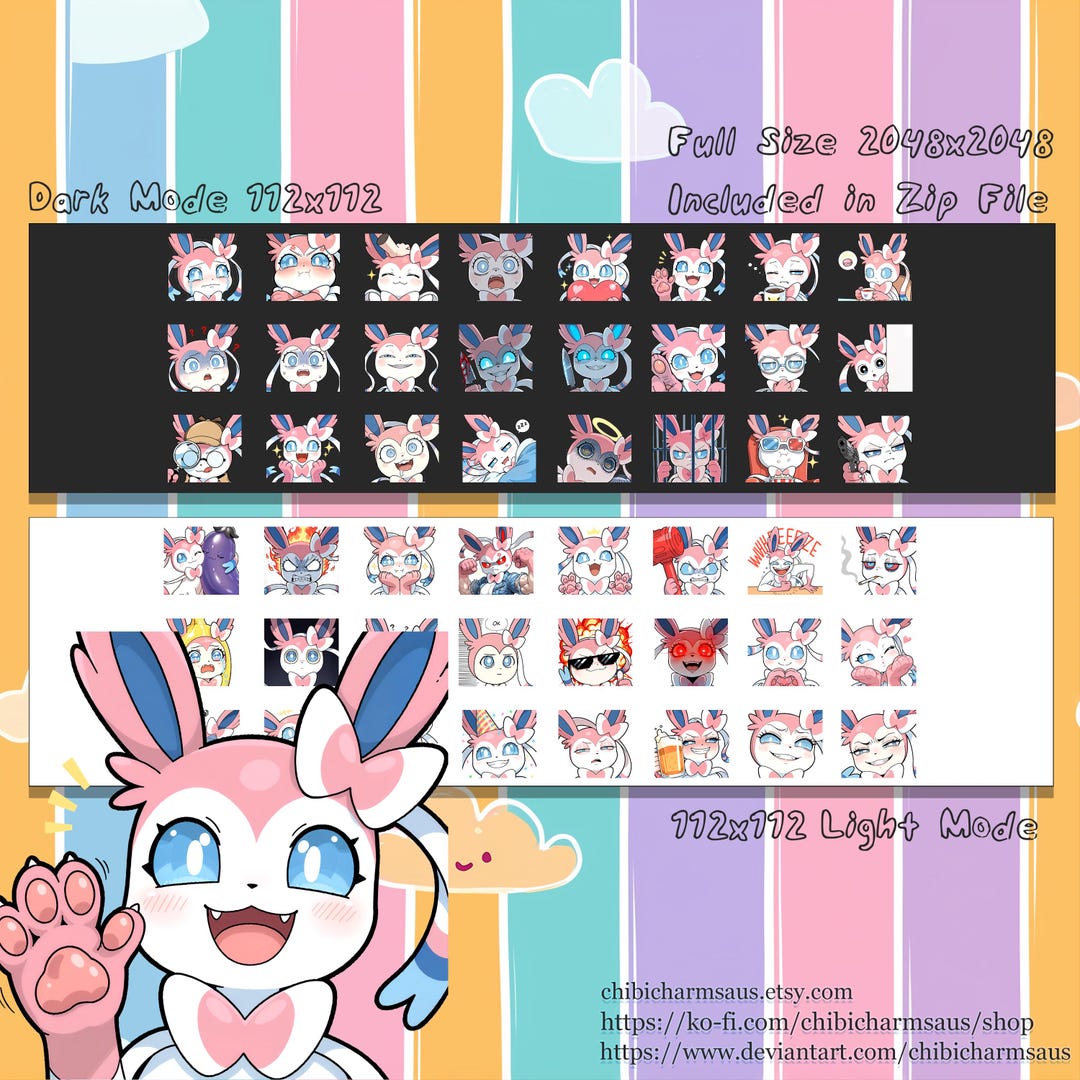 Sylveon Emote Pack for Twitch, Discord, Youtube (PNG Files) - Etsy