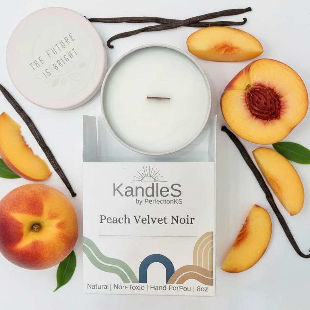Peach Velvet Noir | 8oz Non-toxic Soy Candle With Wooden Wick | Clean ...