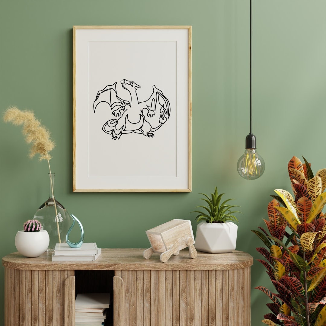 Charizard Line Art, Pokemon Poster, Abstract Pokemon Art, Minimalist ...