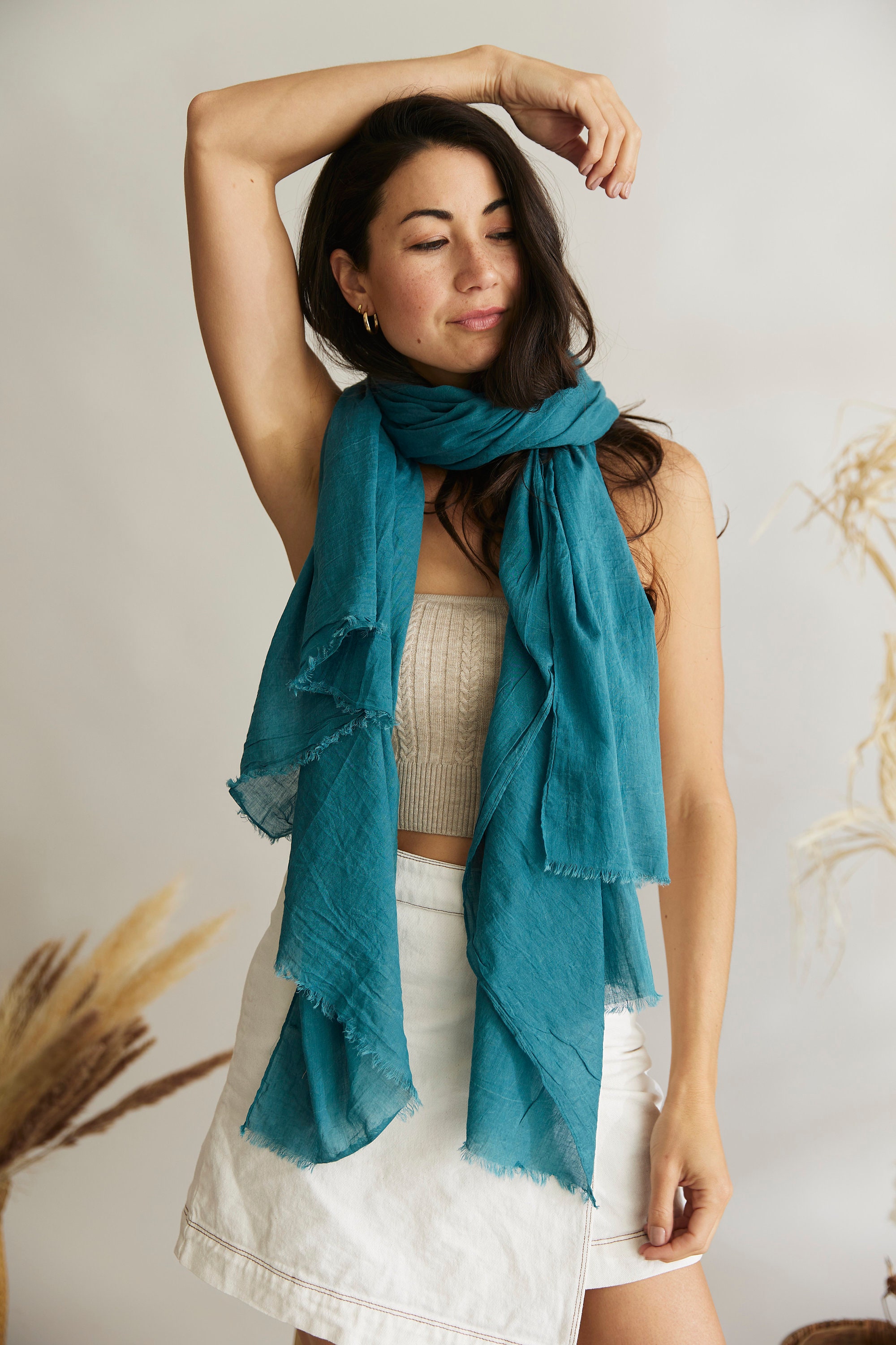Teal Scarf 100% Cotton Scarves Shawl Wrap Sarong Headscarf Large ...
