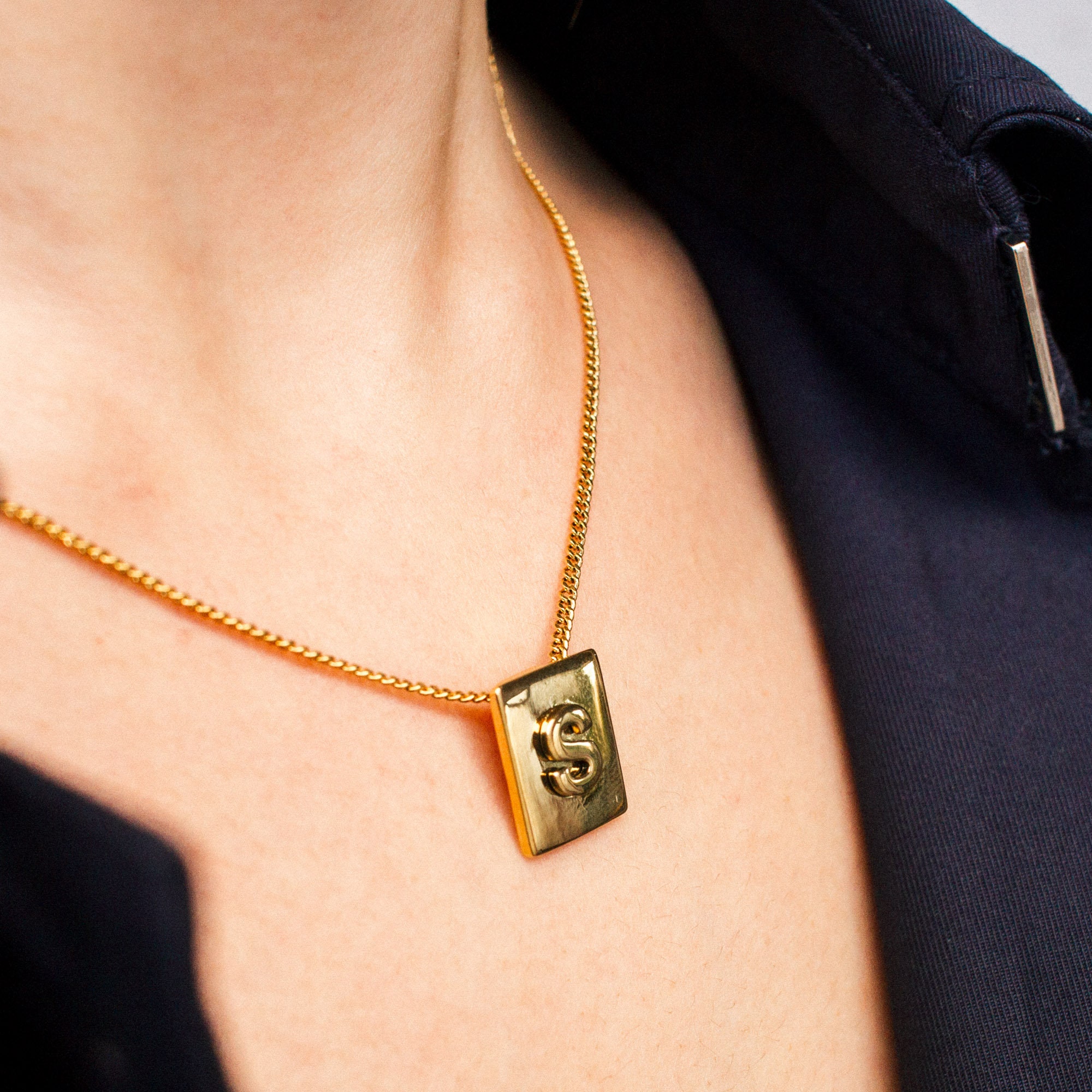 Gold Initial Tag Necklace / Rectangle Pendant /Layering Bar | Etsy