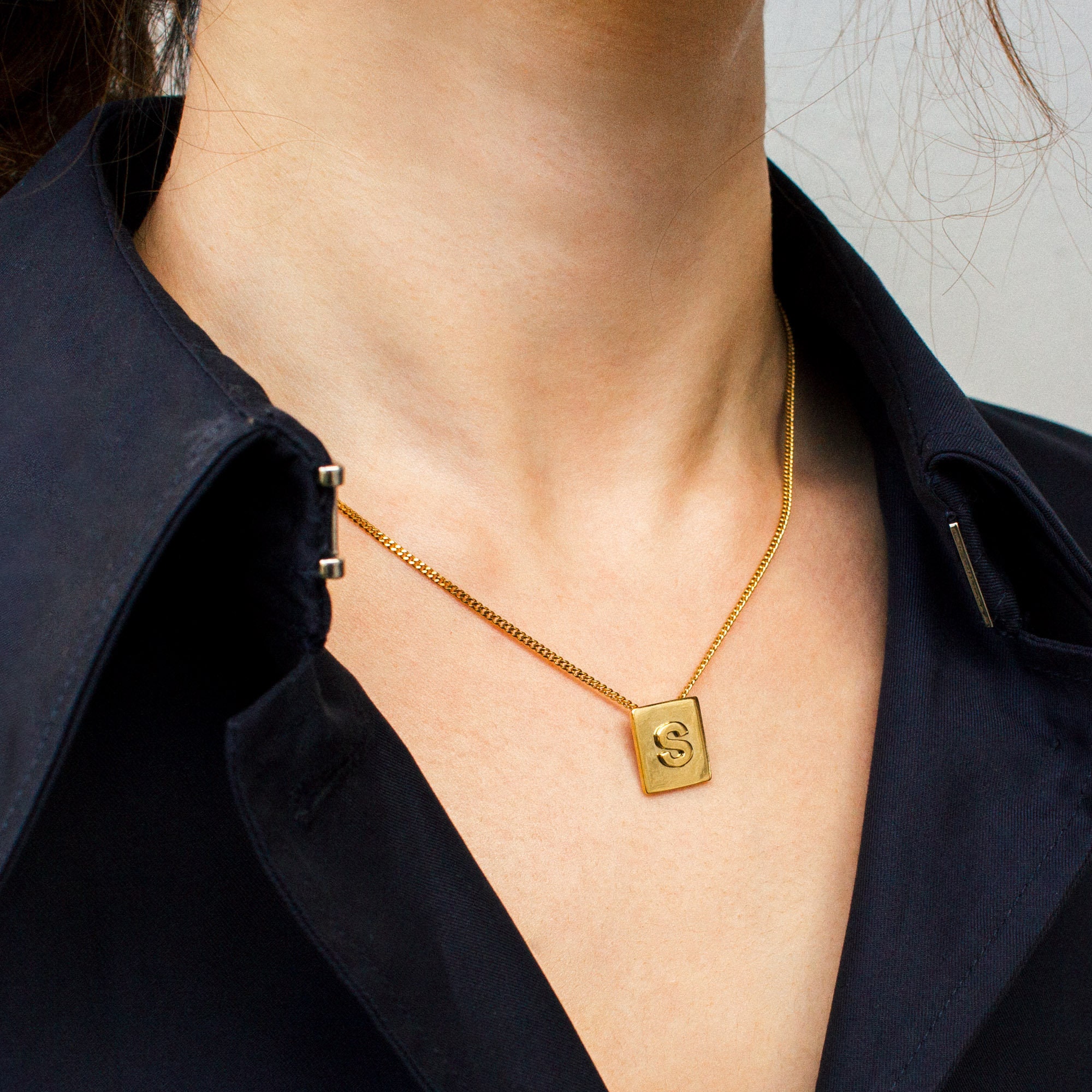 Gold Initial Tag Necklace / Rectangle Pendant /Layering Bar | Etsy