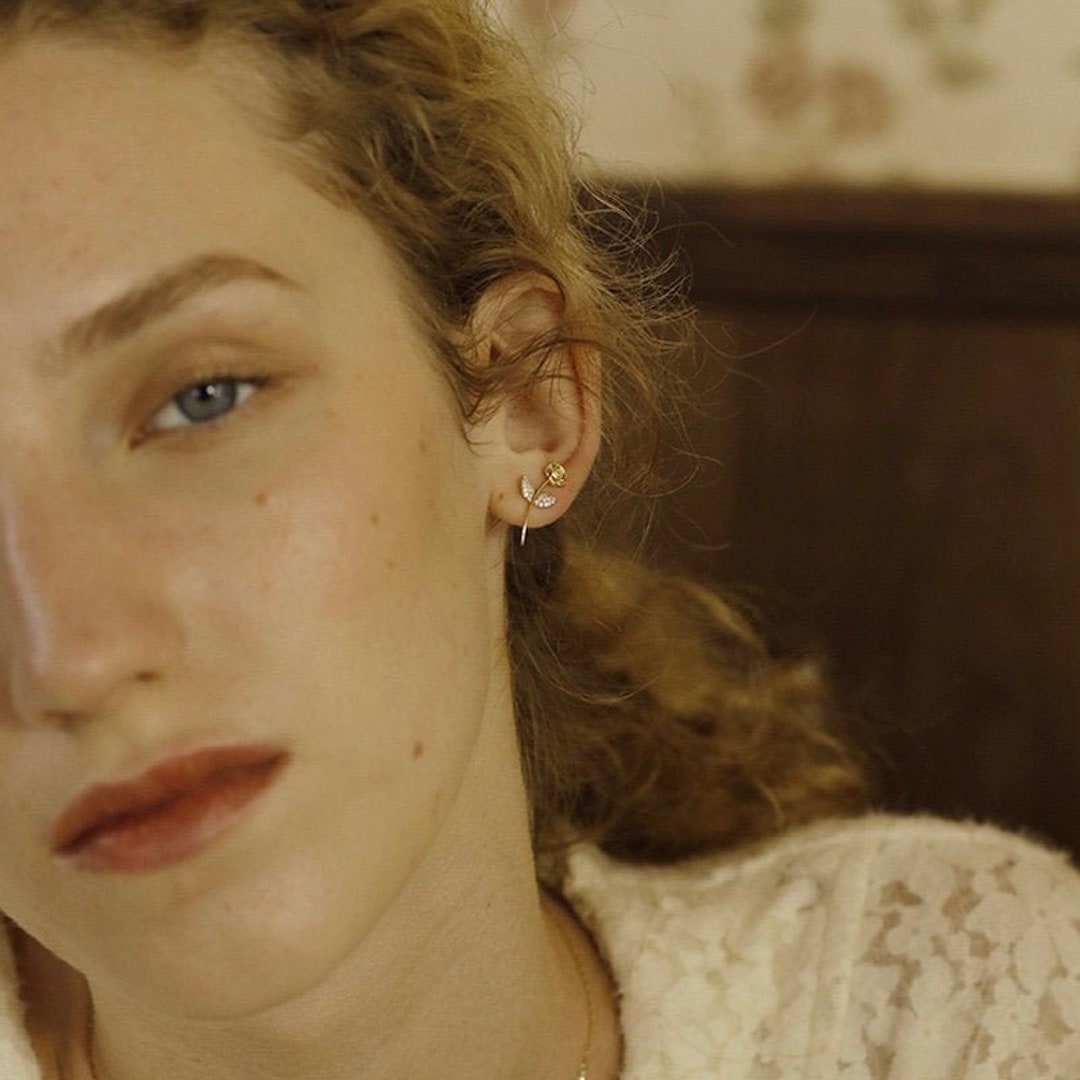 Rose Garden Earring/ Retro Gold Rose Stud Earring/ 14K Gold - Etsy