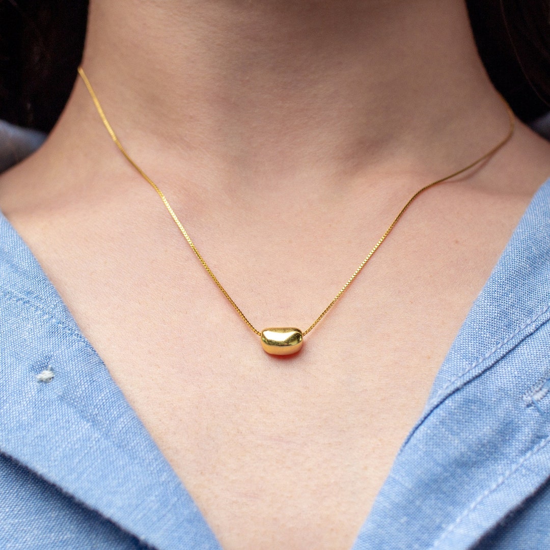 Little Bean Necklace/ Baby Bean Necklace/ Dainty Gold Necklace/ 14K ...