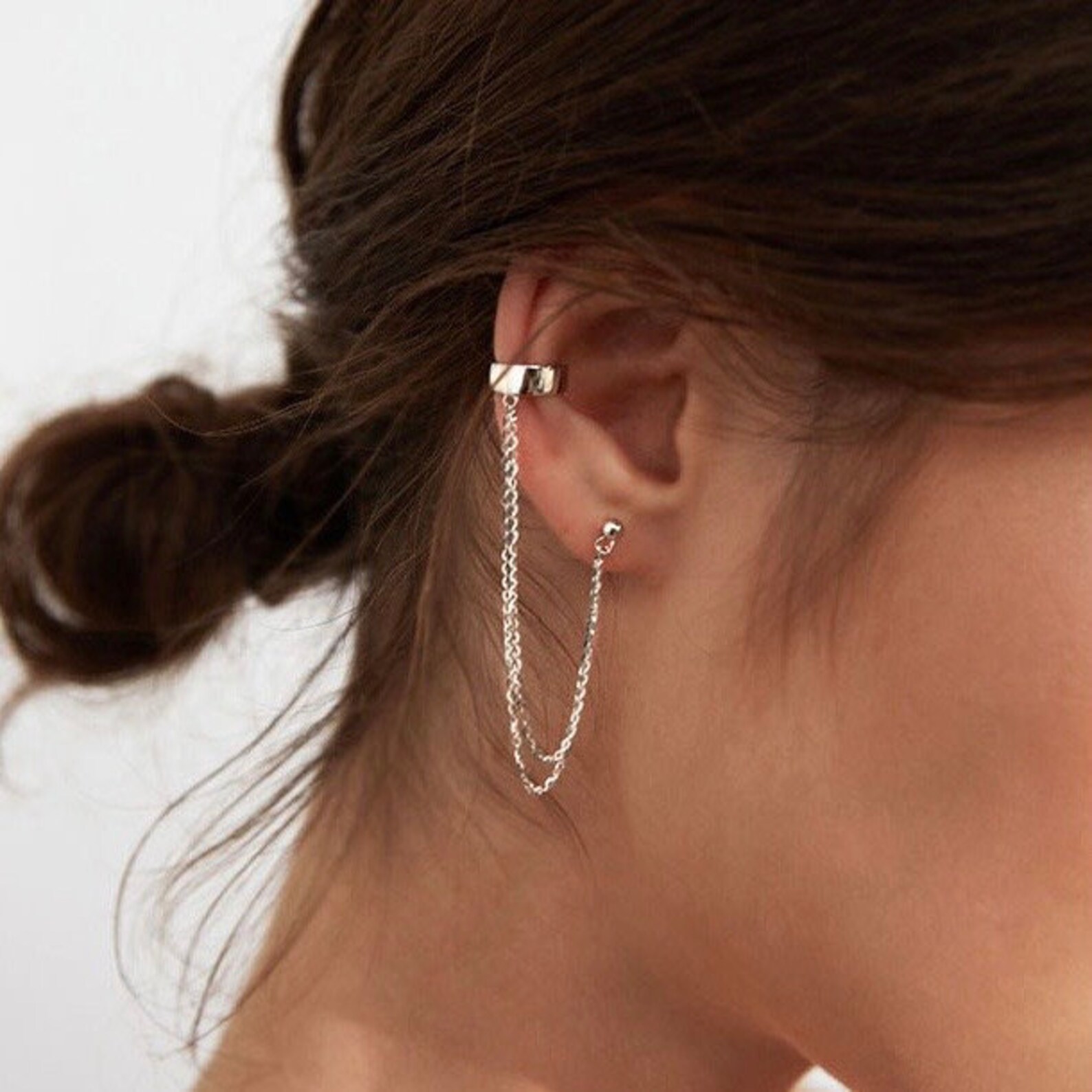 Silver Ear Cuff With Chain / Chain Ear Cuff / Silver Wrap | Etsy