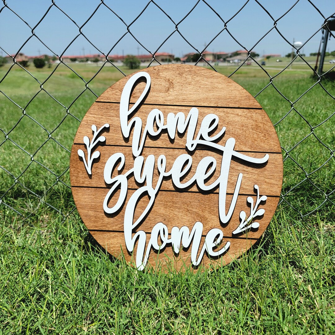 Home Sweet Home Sign | Farmhouse Wall Decor | Wooden Round Door Hanger ...