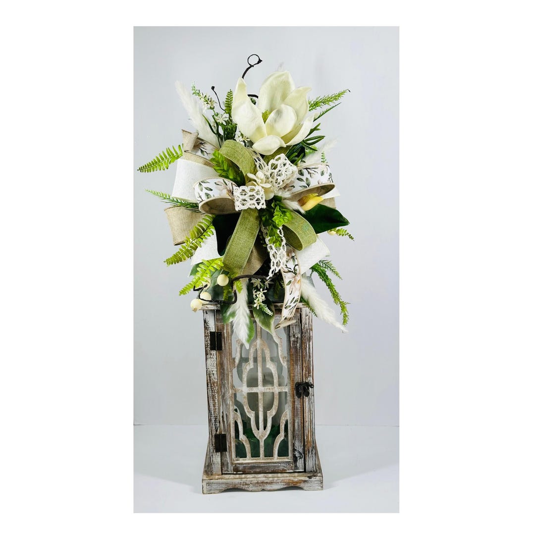 Magnolia Lantern Swag: Green and Tan Farmhouse Topper - Etsy