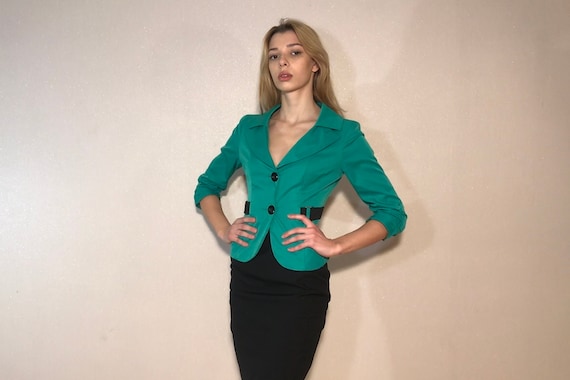 Feminine Blazer Emerald Green Y2K Vintage Jacket Padd… - Gem