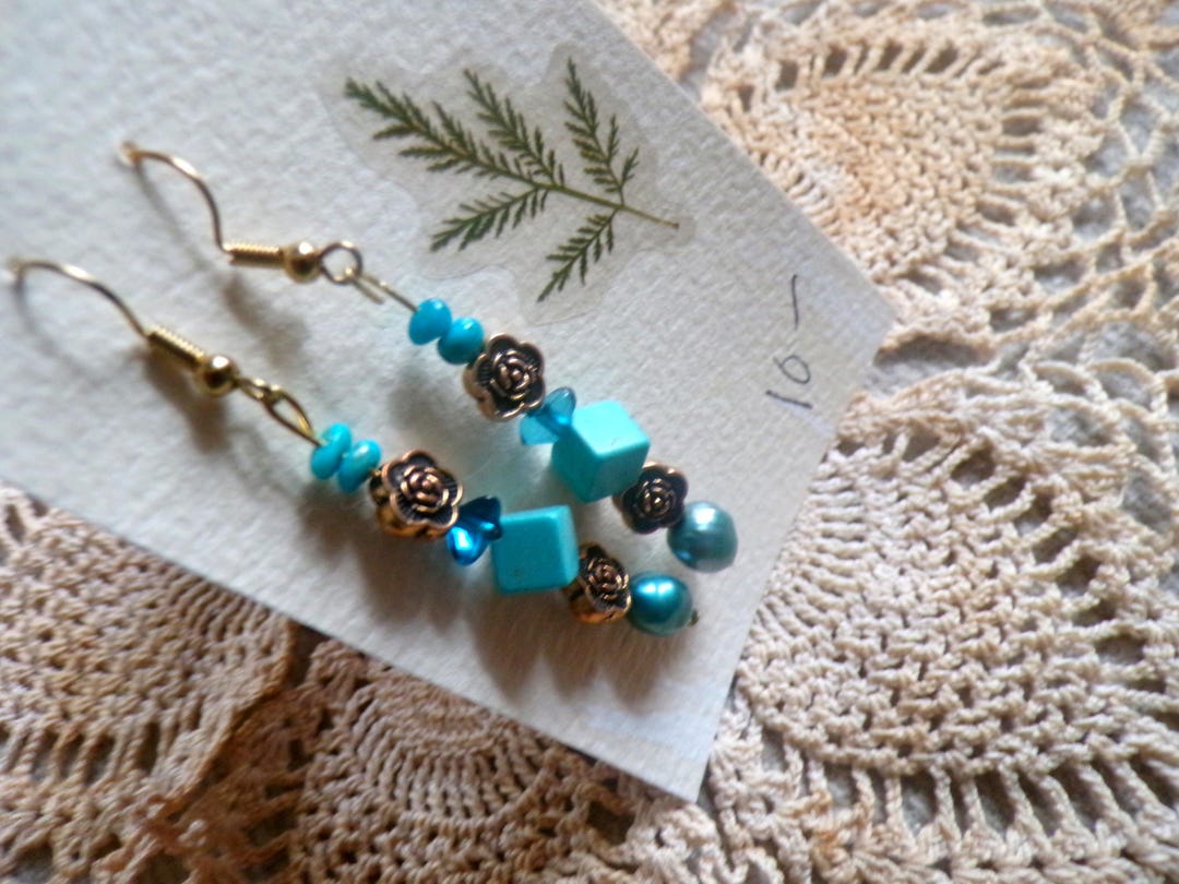 Turquoise and Blue Pearl Vintage Look Earrings. Handcrafted With ...