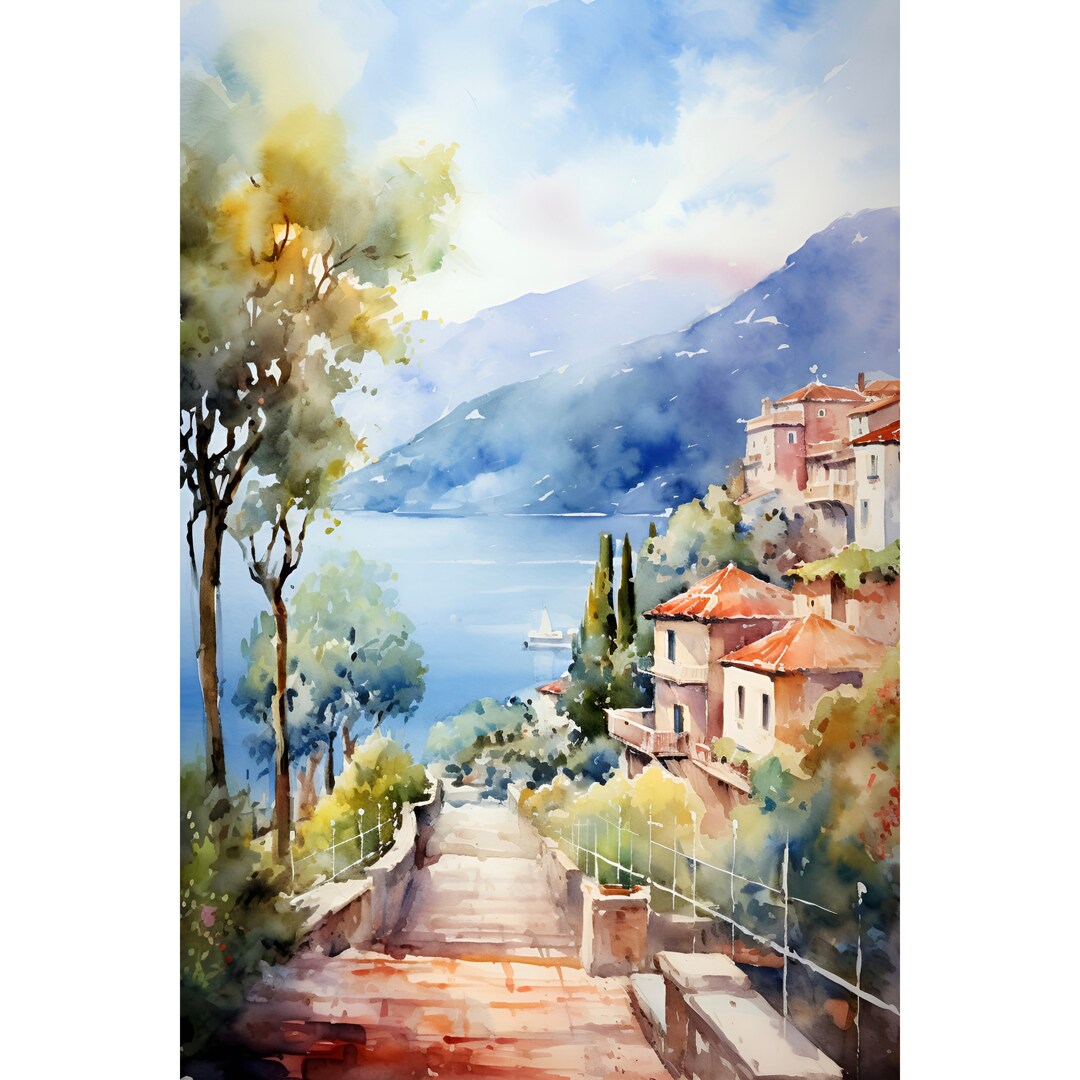 Capri Italy Painting Italian Seascape Watercolor Print Coastal Wall Art ...