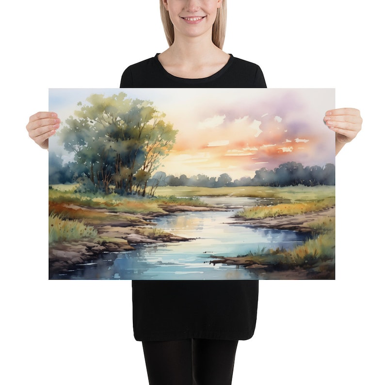 Platte River Painting Nebraska Landscape Watercolor Art Forest River ...