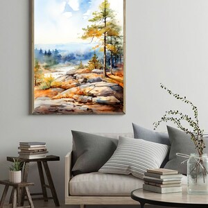 Cheaha State Park Alabama Landscape Painting Art Print Beige Blue Wall ...