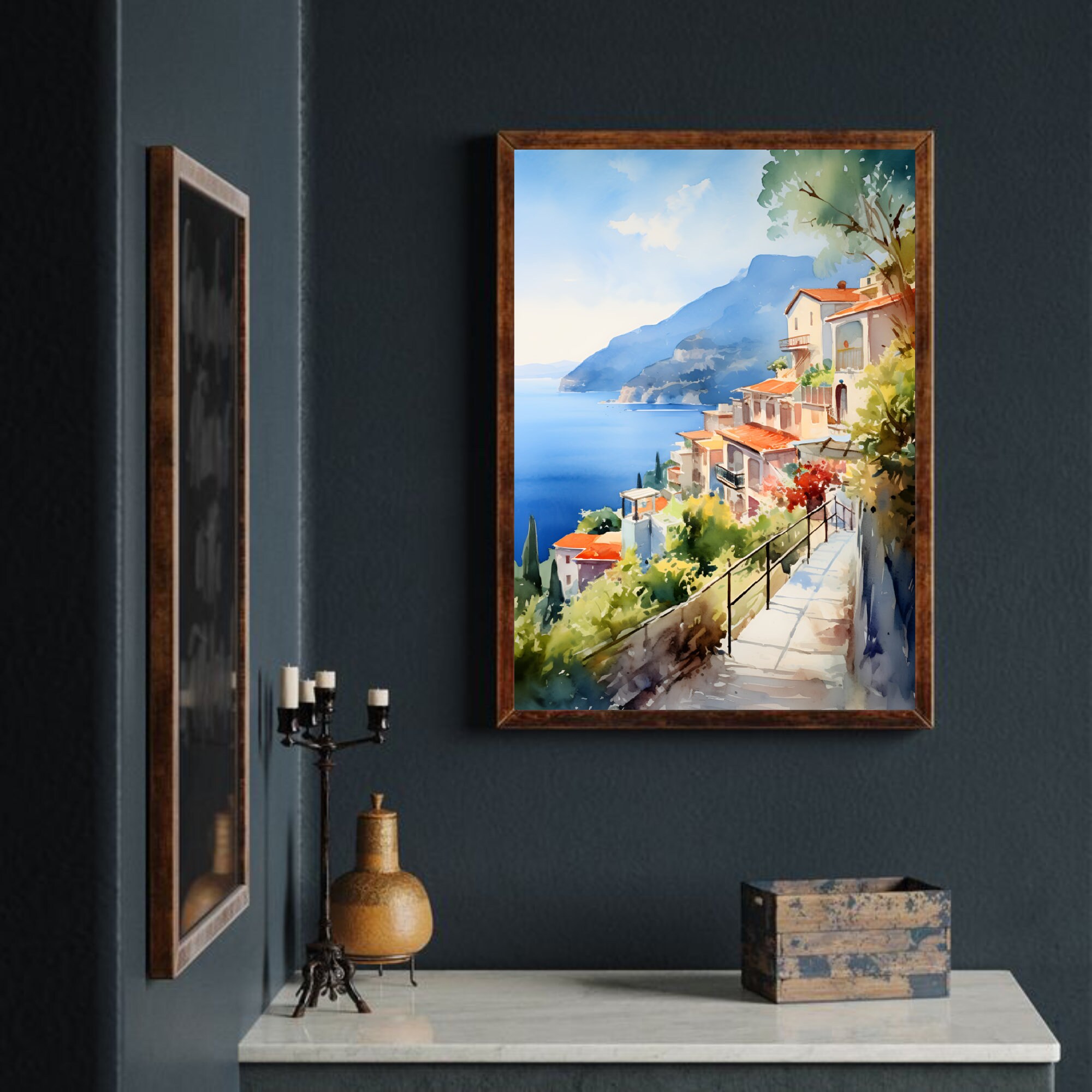 Sorrento Italy Painting Watercolor Coastal Wall Art Amalfi Coast ...