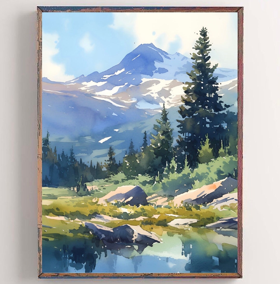 Colorado Mountains Painting Misty Pine Trees Art Print Watercolor ...